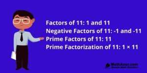 Factors of 11: Find Prime Factors, Factor Pairs, Negative Factors
